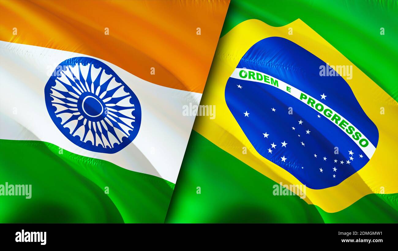 India and Brazil flags. 3D Waving flag design. India Brazil flag ...