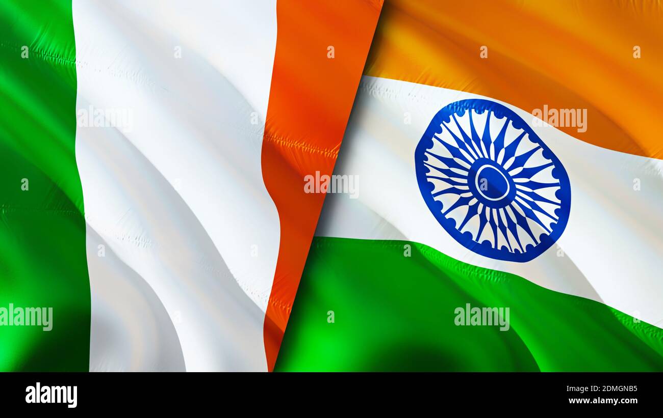 Ireland and India flags. 3D Waving flag design. Ireland India flag ...
