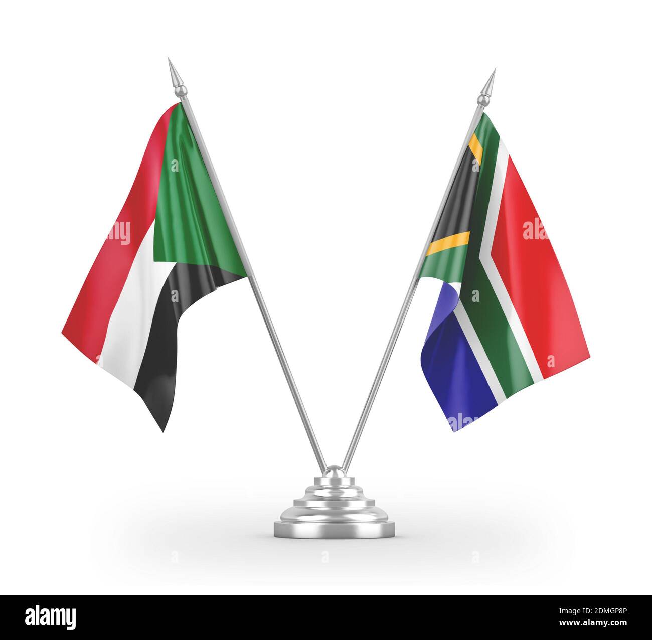 South Africa and Sudan table flags isolated on white 3D rendering Stock ...