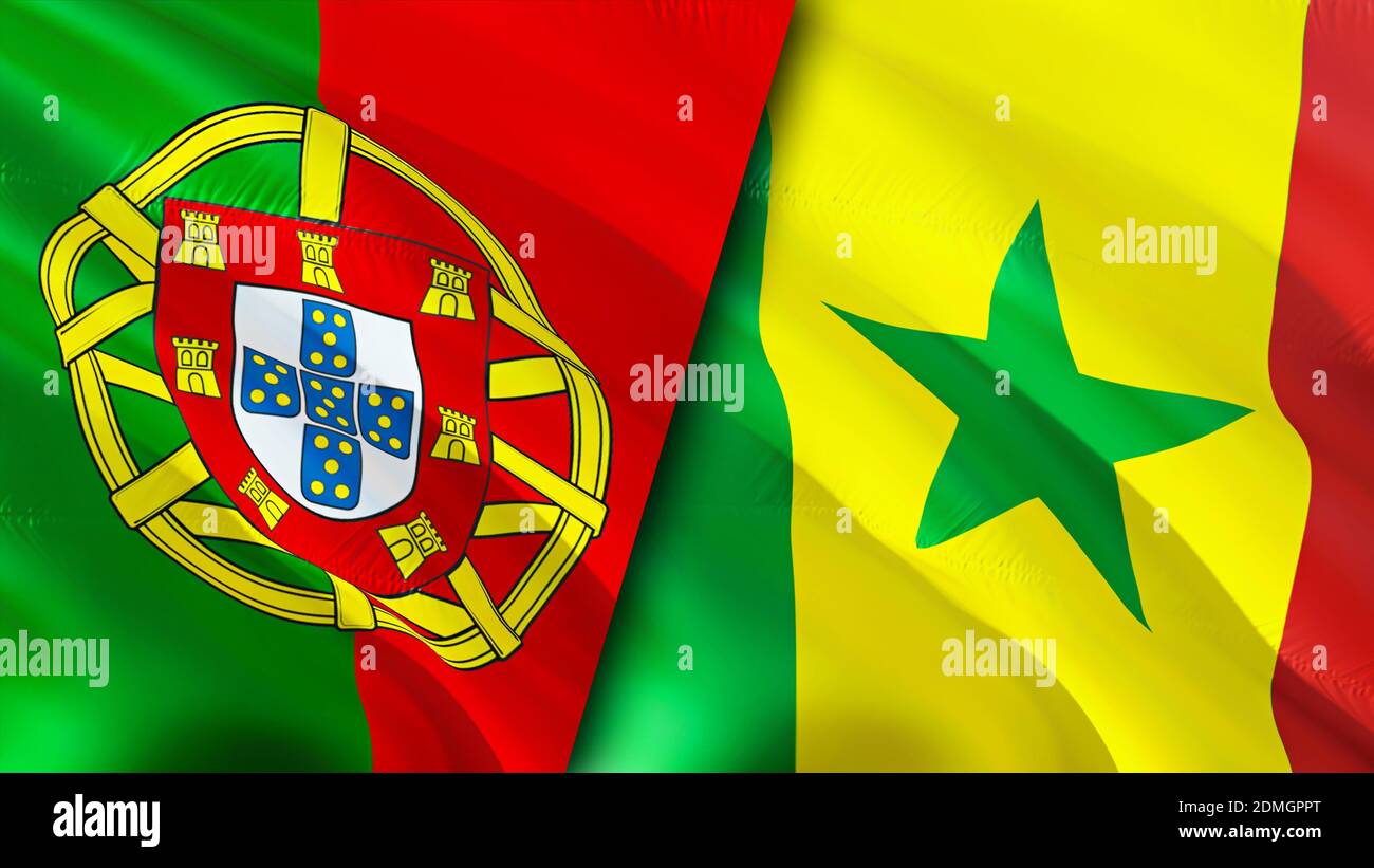 Portugal and Senegal flags. 3D Waving flag design. Portugal Senegal ...