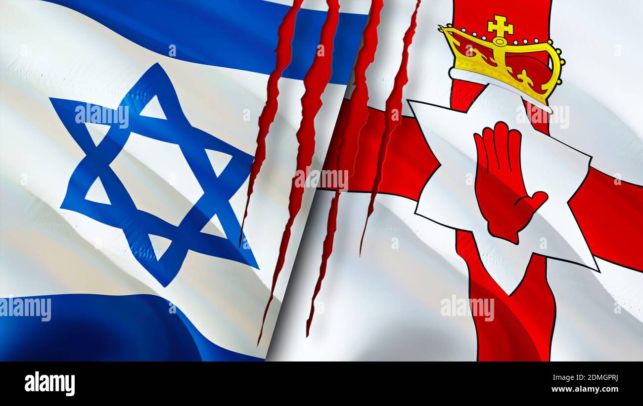 Israel and Northern Ireland flags with scar concept. Waving flag,3D ...
