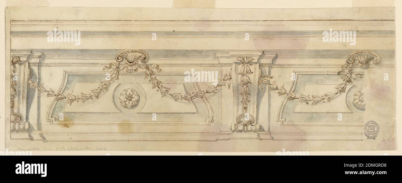Decoration of a Dado, Black chalk, pen and ink, brush and watercolor on ...