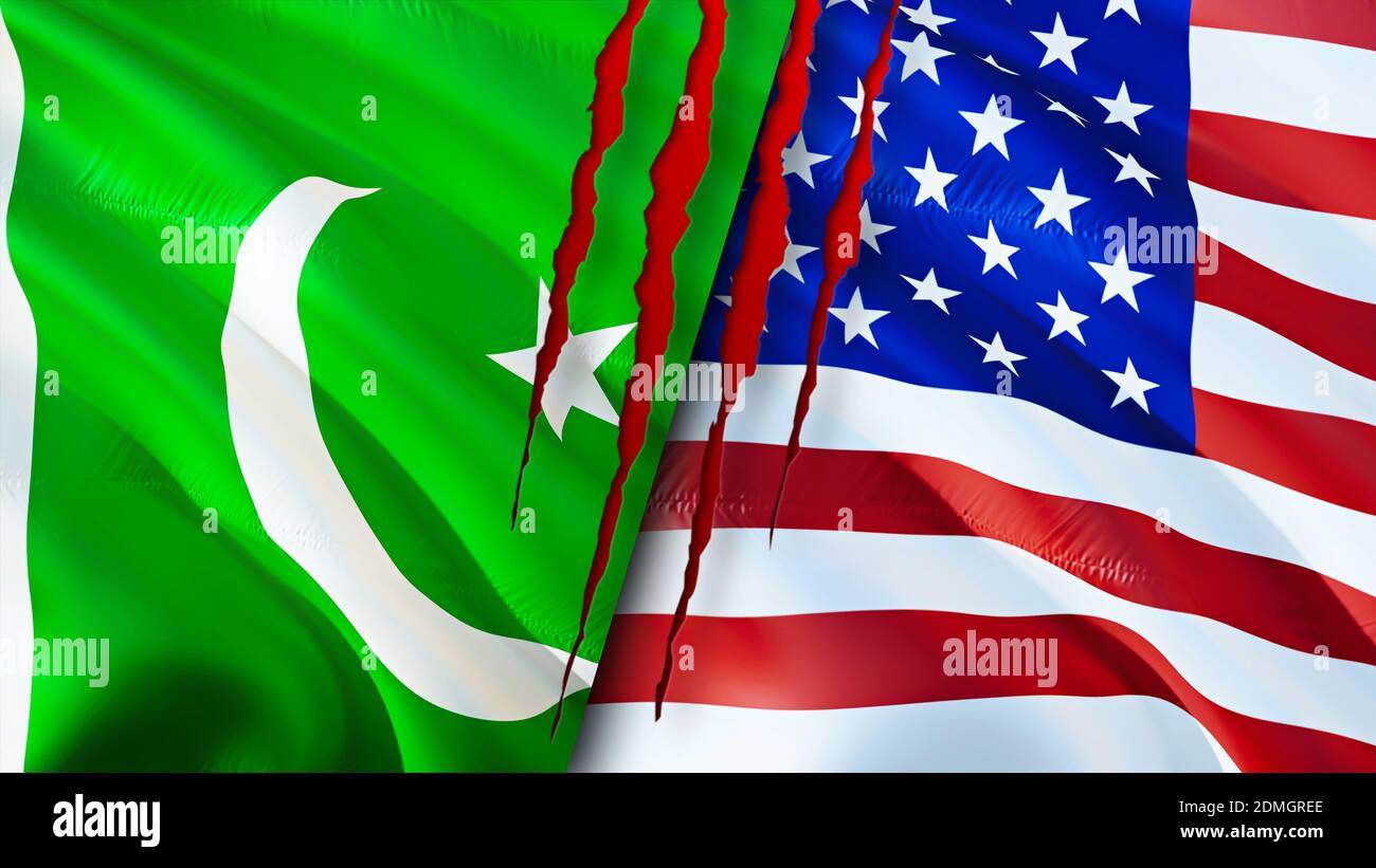Pakistan and United States flags with scar concept. Waving flag,3D ...