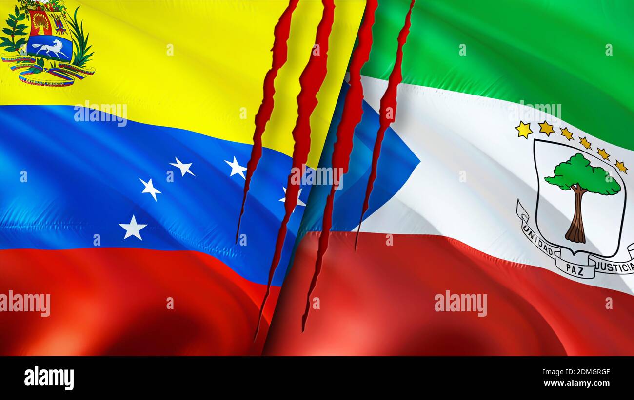 Venezuela and Equatorial Guinea flags with scar concept. Waving flag,3D ...