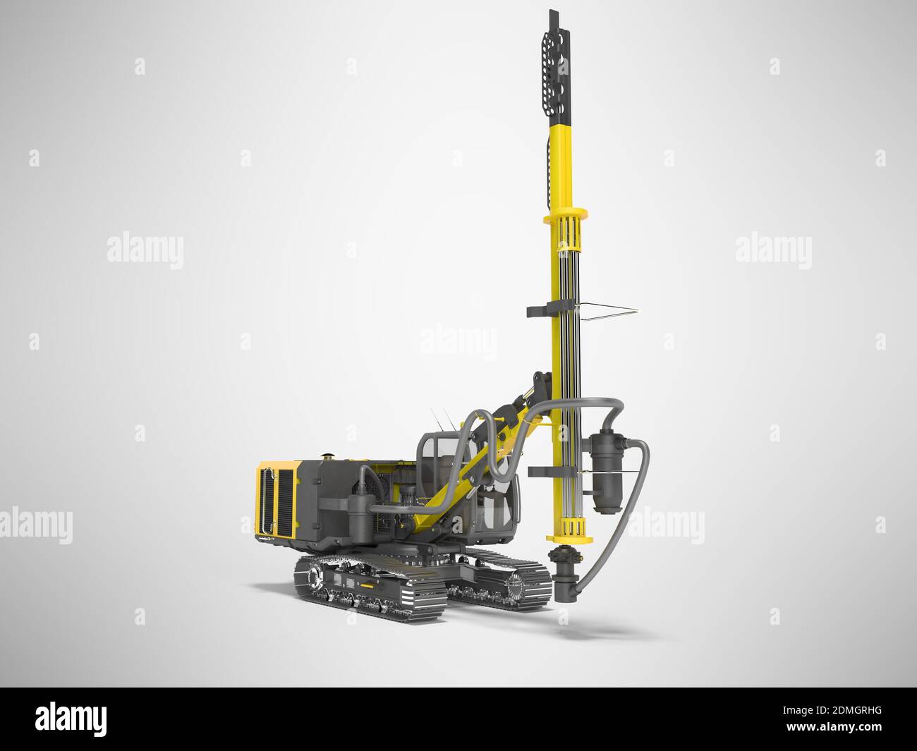 Yellow drill rig for drilling piles 3D rendering on gray background ...