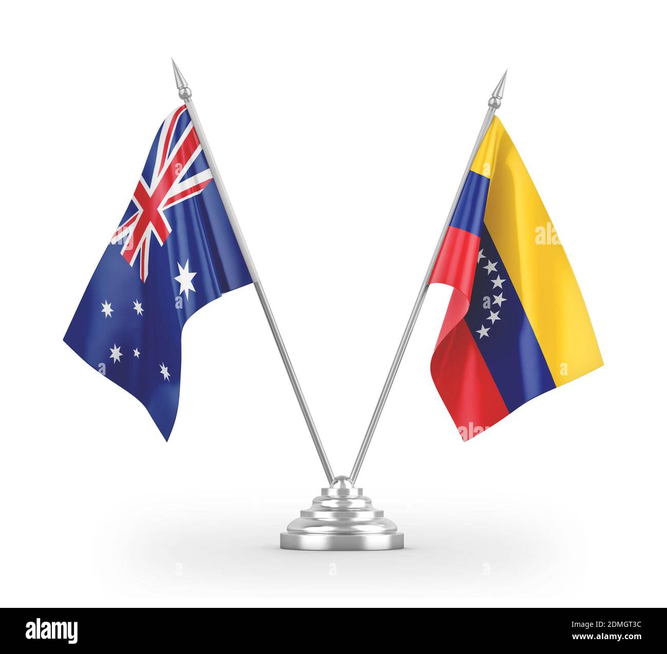 Venezuela and Australia table flags isolated on white 3D rendering ...