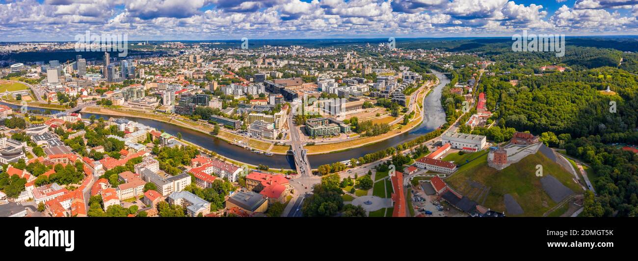 An panoramic shot beautiful Vilnius Old Town under the cloudy blue sky ...