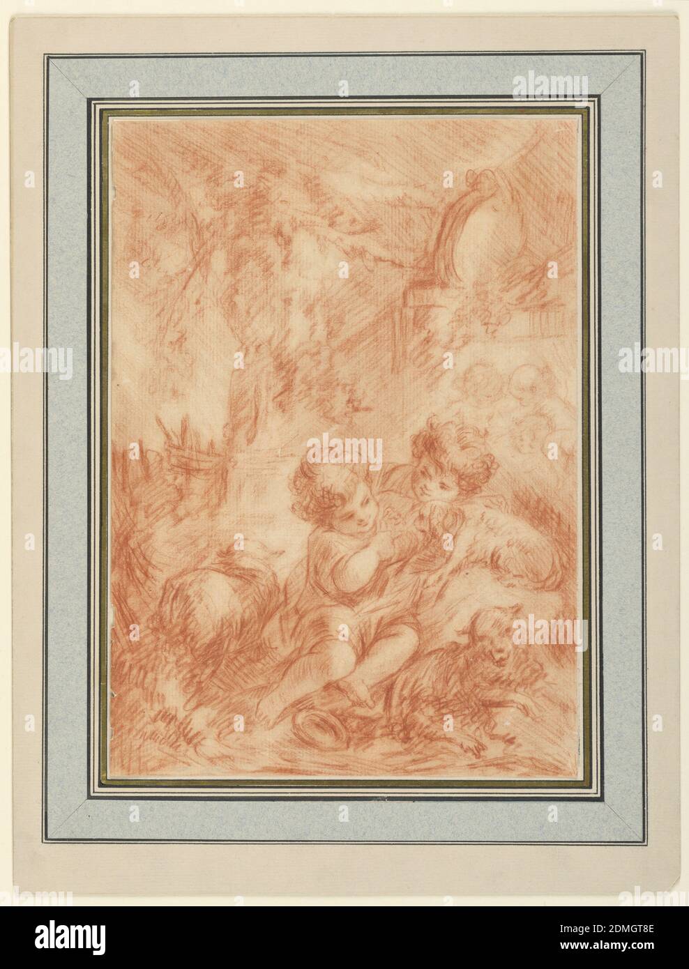 Two Children, François Boucher, French, 1703 – 1770, Red chalk on cream ...