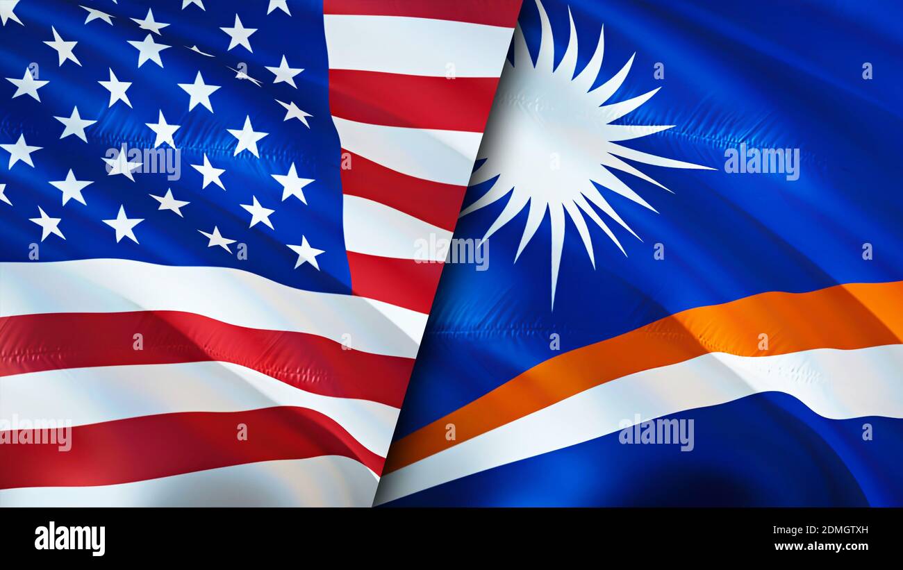 USA and Marshall Islands flags. 3D Waving flag design. USA Marshall ...