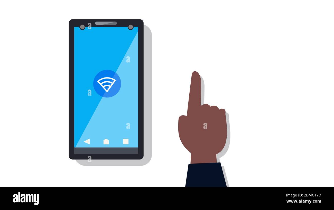 Smartphone with wifi icon and hand vector illustration.Technology ...