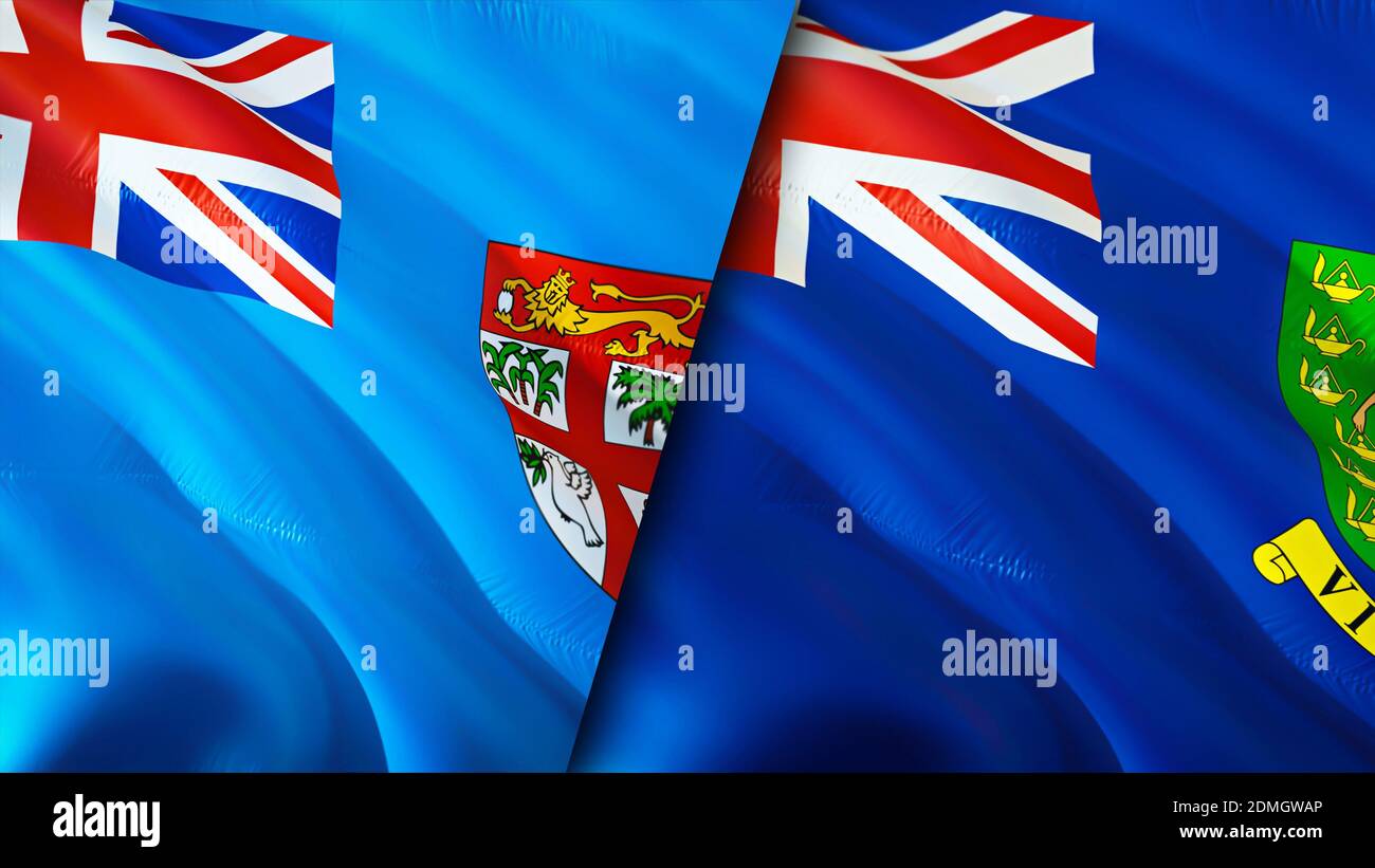 Fiji and British Virgin Islands flags. 3D Waving flag design. Fiji ...