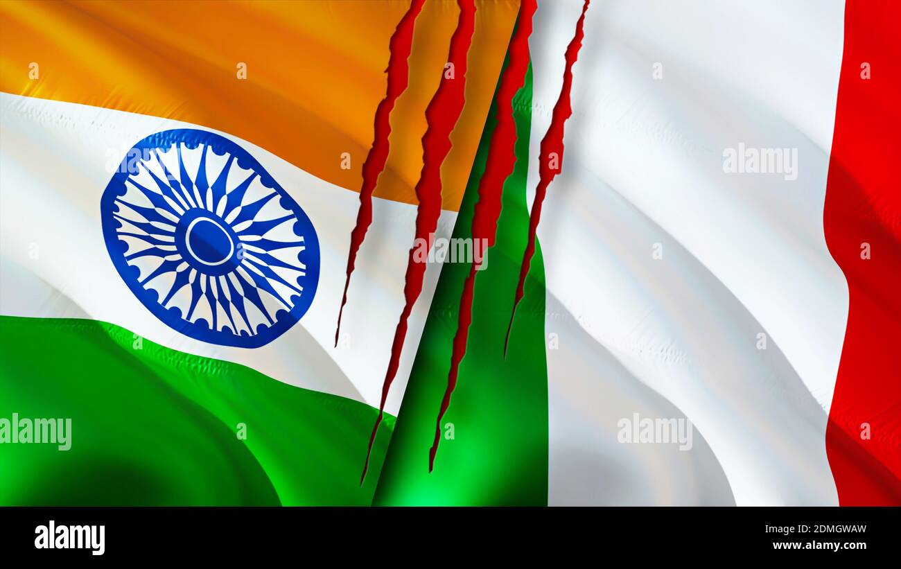 India and Italy flags with scar concept. Waving flag,3D rendering ...