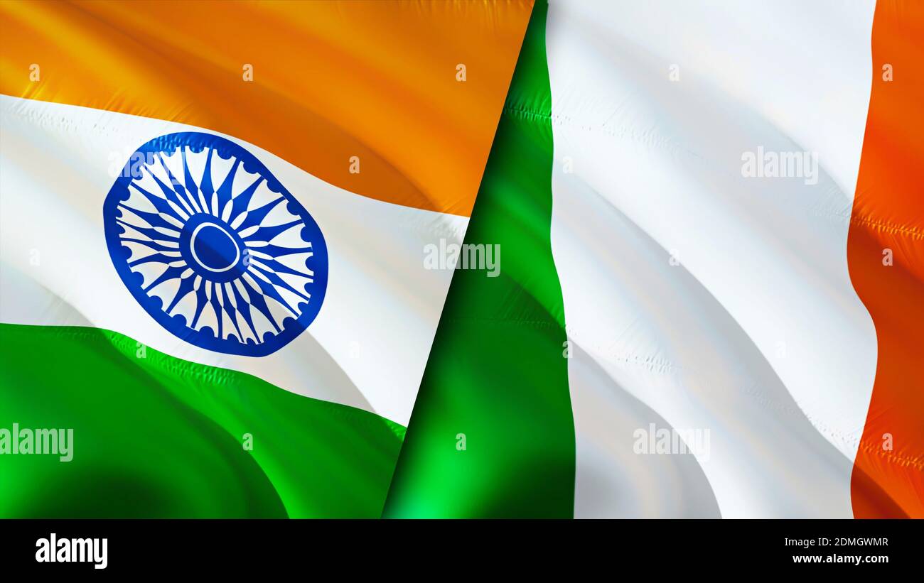 India and Ireland flags. 3D Waving flag design. India Ireland flag ...