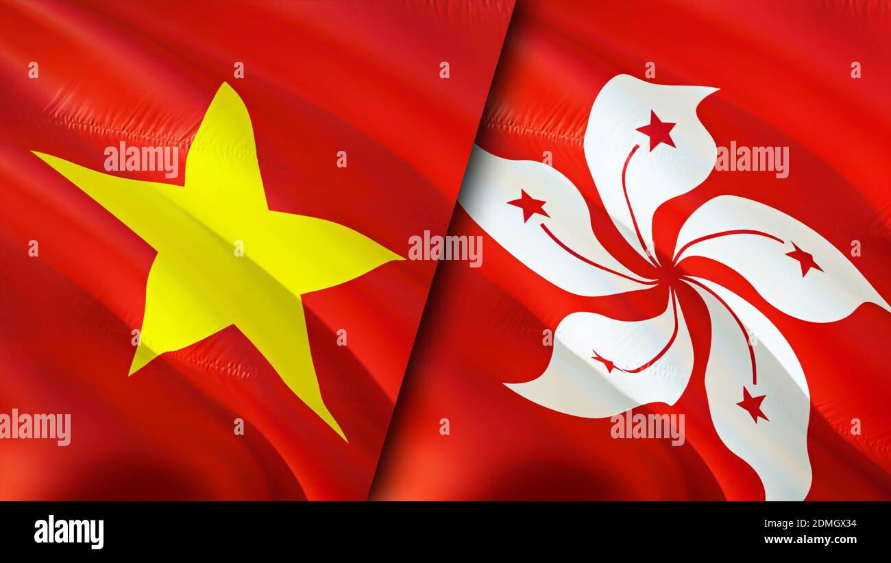 Vietnam and Hong Kong flags with scar concept. Waving flag,3D rendering ...