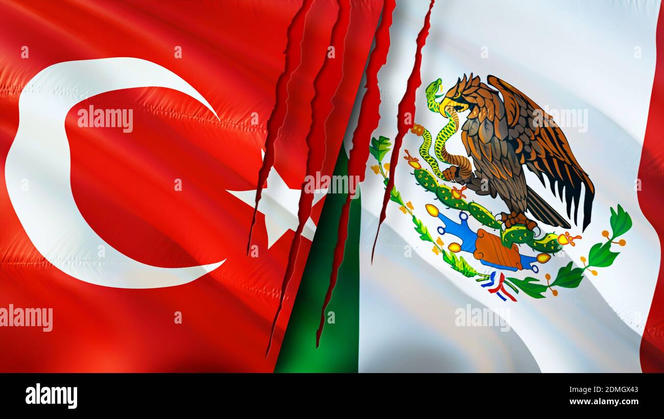 Turkey and Mexico flags with scar concept. Waving flag,3D rendering ...