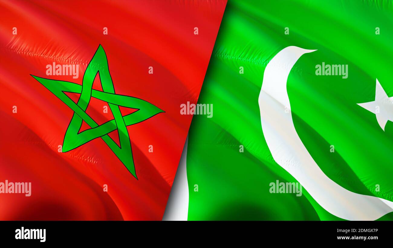 Morocco and Pakistan flags. 3D Waving flag design. Morocco Pakistan ...