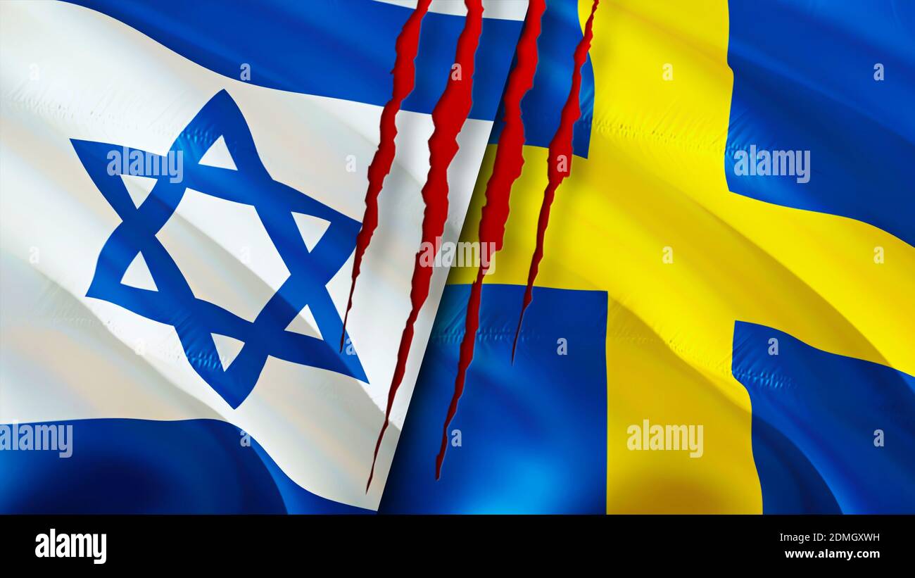 Israel and Sweden flags with scar concept. Waving flag,3D rendering ...