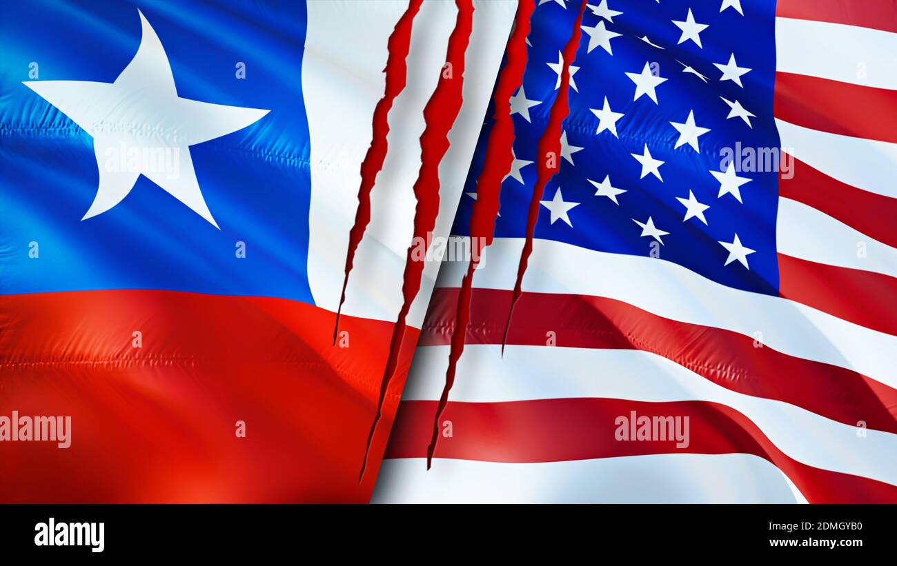 Chile and United States flags with scar concept. Waving flag,3D ...