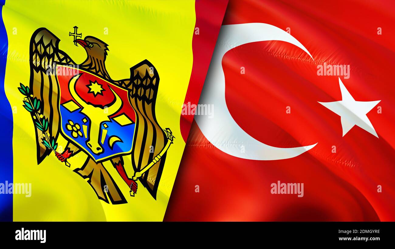 Moldova and Turkey flags. 3D Waving flag design. Moldova Turkey flag ...