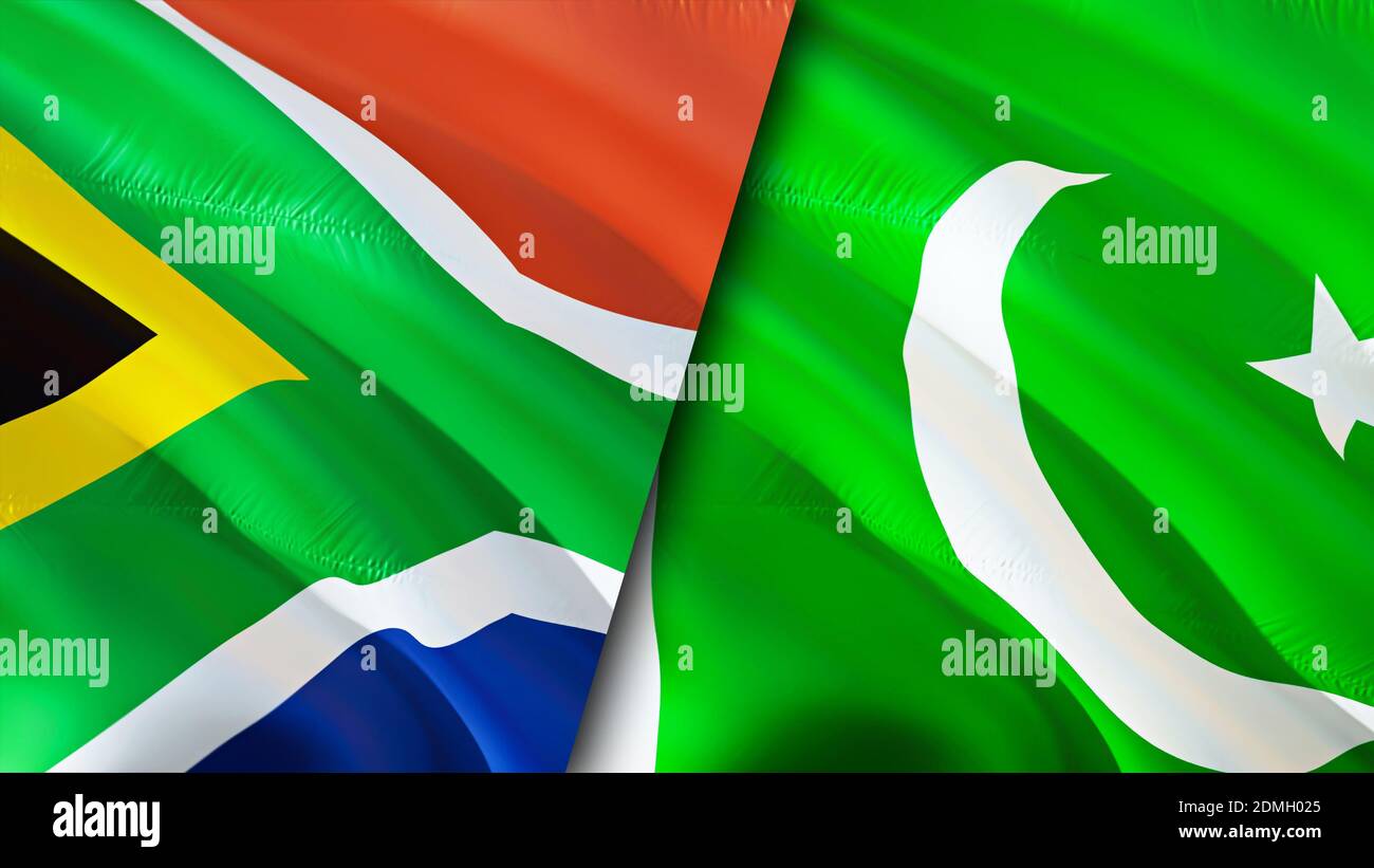South Africa and Pakistan flags. 3D Waving flag design. South Africa ...