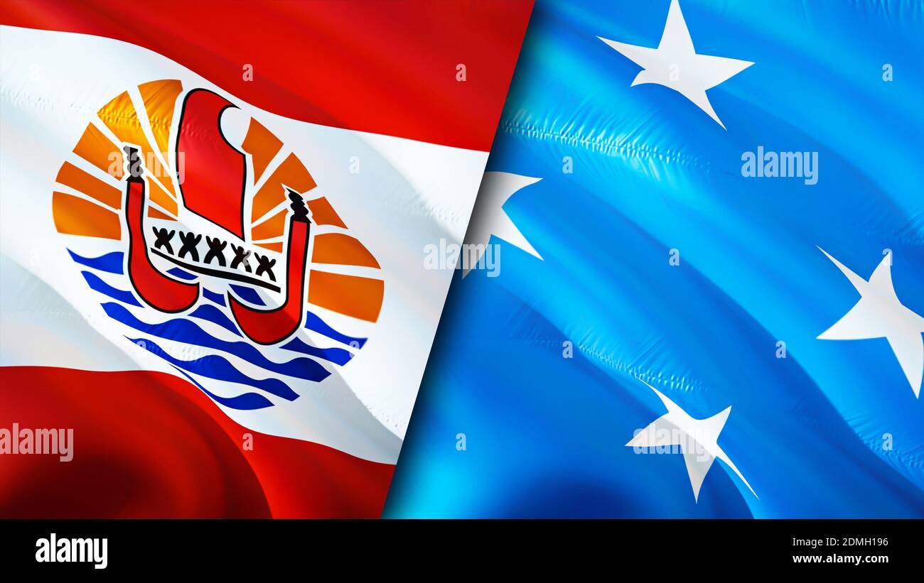 French Polynesia and Micronesia flags. 3D Waving flag design. French ...