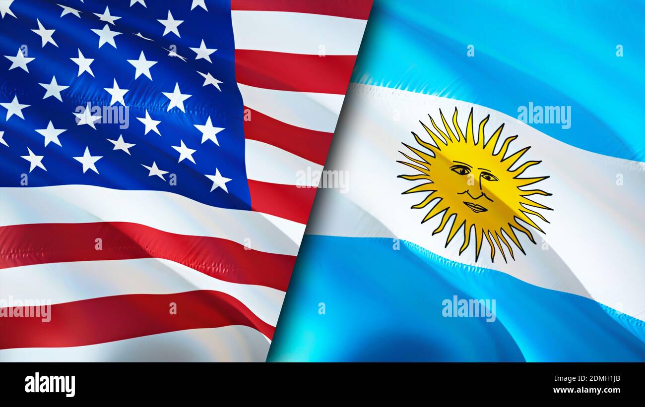 USA and Argentina flags. 3D Waving flag design. USA Argentina flag ...