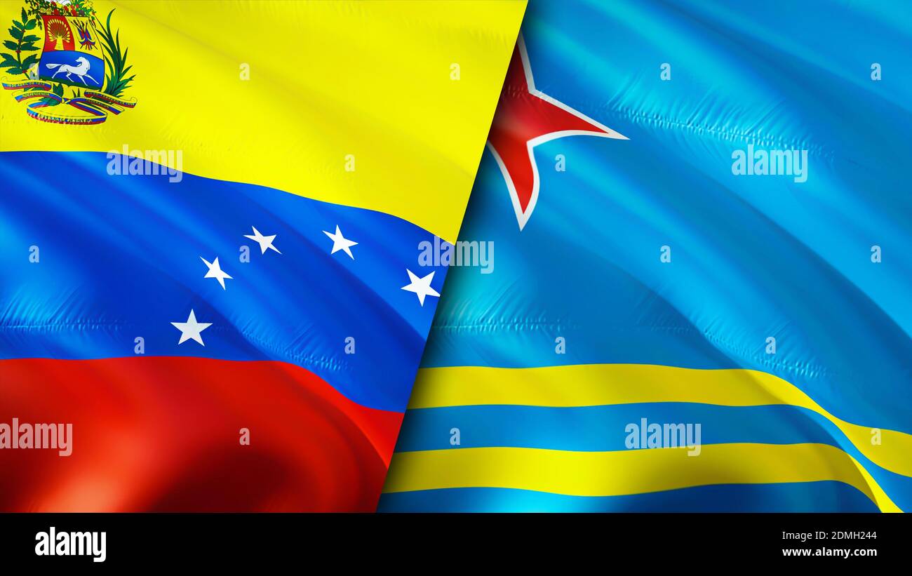 Venezuela and Aruba flags. 3D Waving flag design. Venezuela Aruba flag ...