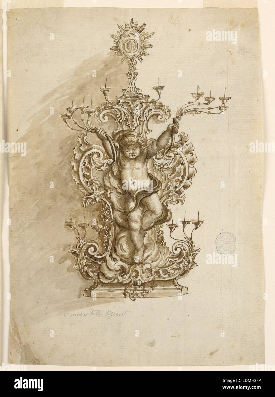Design for a Monstrance, Pen and ink, brush and wash on paper, Angel ...