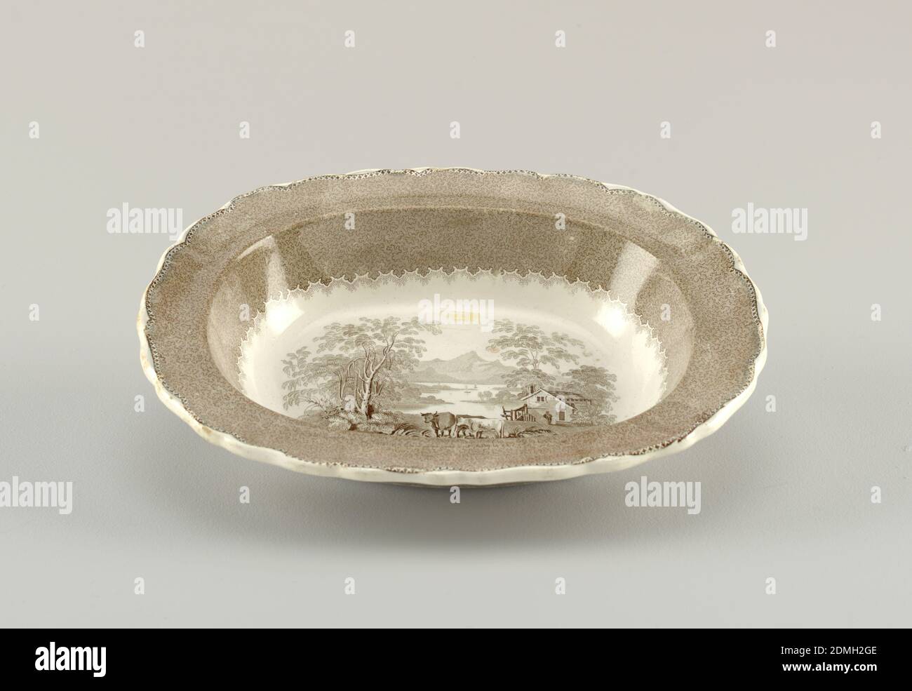 Dish, Glazed earthenware, transfer-printed decoration, Deep dish with ...