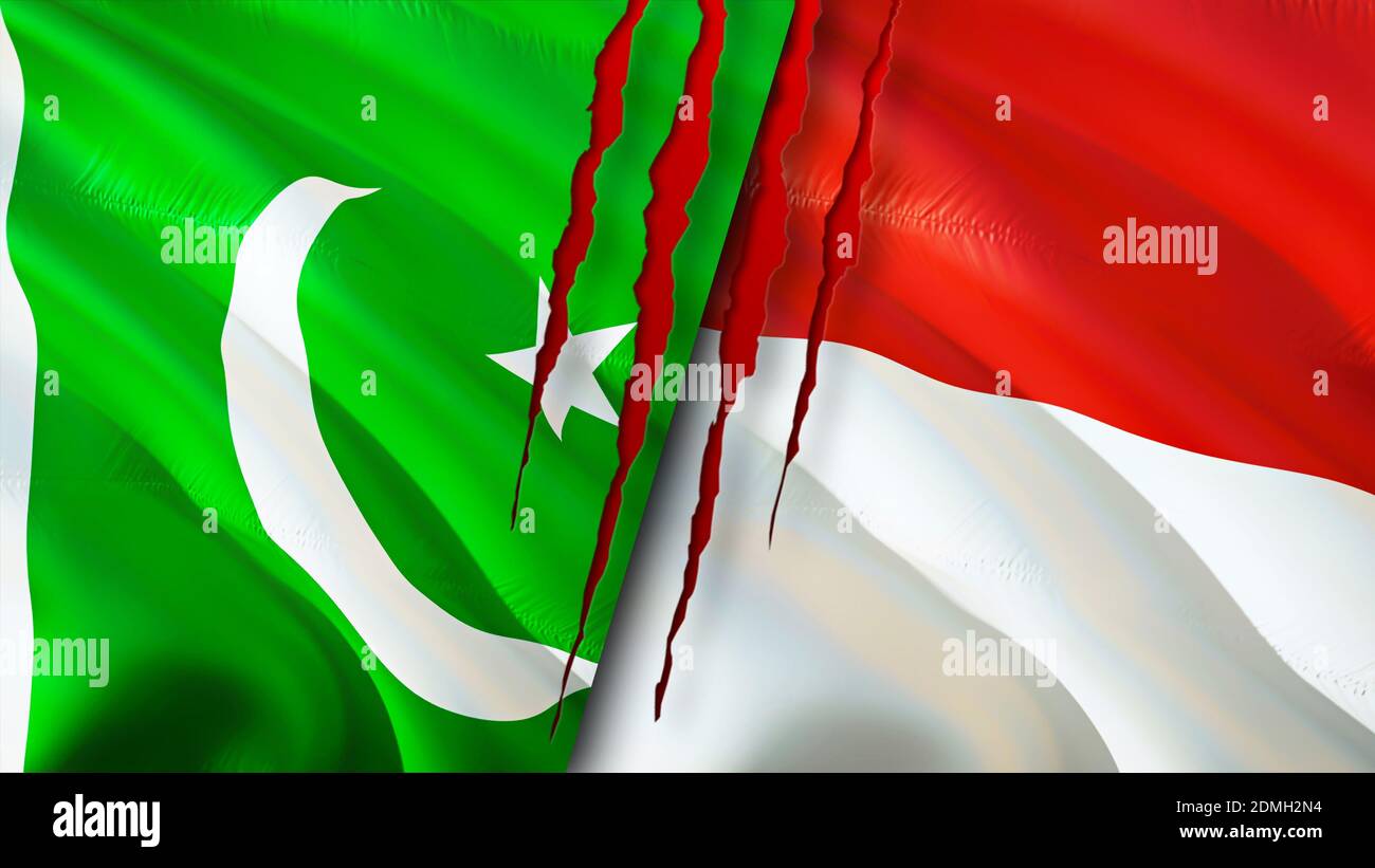Pakistan and Indonesia flags with scar concept. Waving flag,3D ...