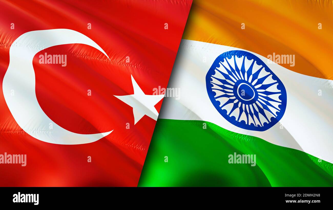 Turkey and India flags. 3D Waving flag design. Turkey India flag ...