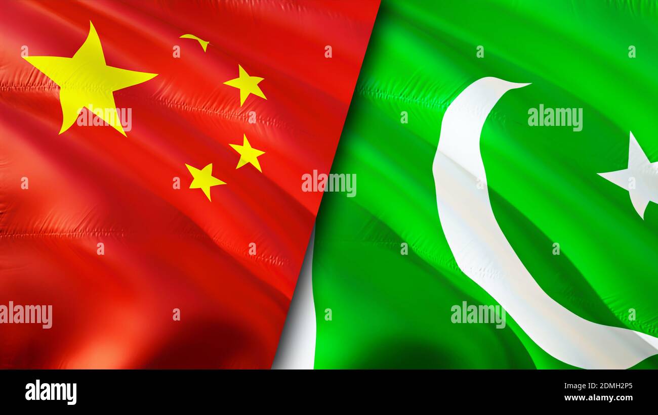 China and Pakistan flags. 3D Waving flag design. China Pakistan flag ...