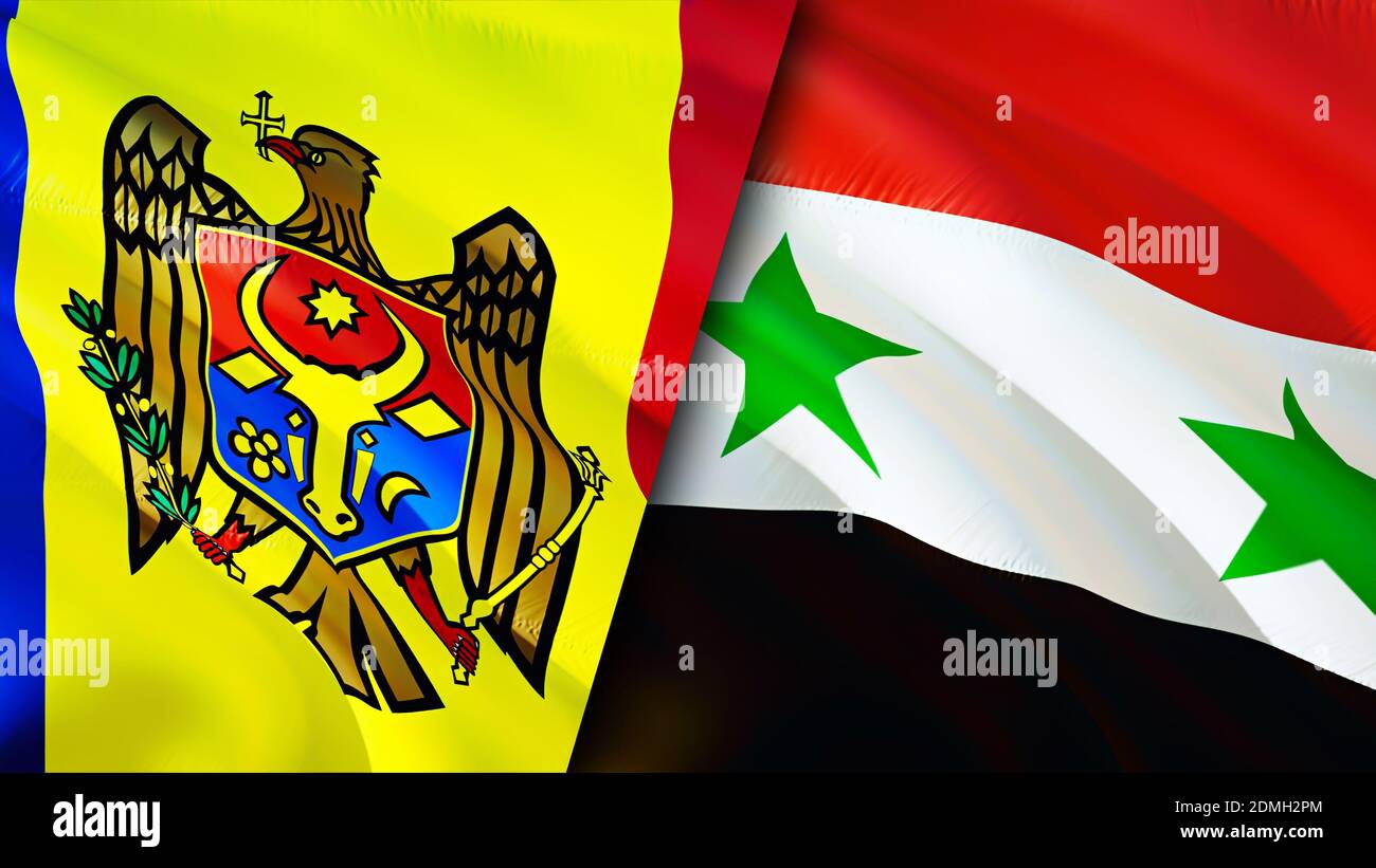 Moldova and Syria flags. 3D Waving flag design. Moldova Syria flag ...
