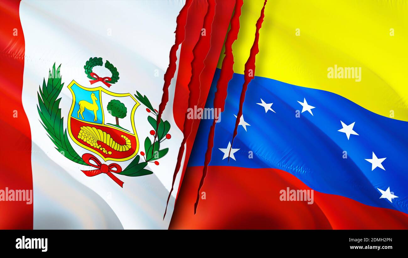 Peru and Venezuela flags with scar concept. Waving flag,3D rendering ...