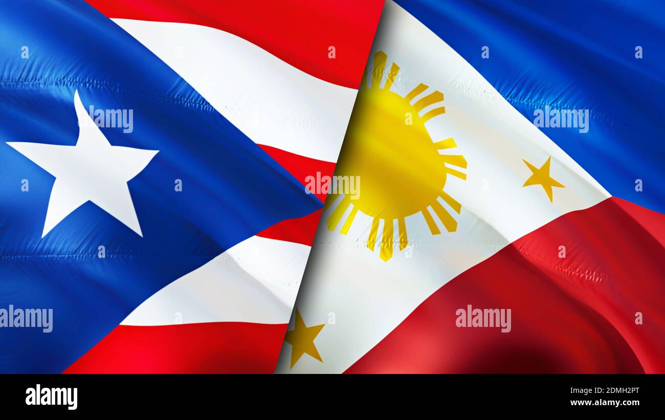 Puerto Rico and Philippines flags. 3D Waving flag design. Puerto Rico ...