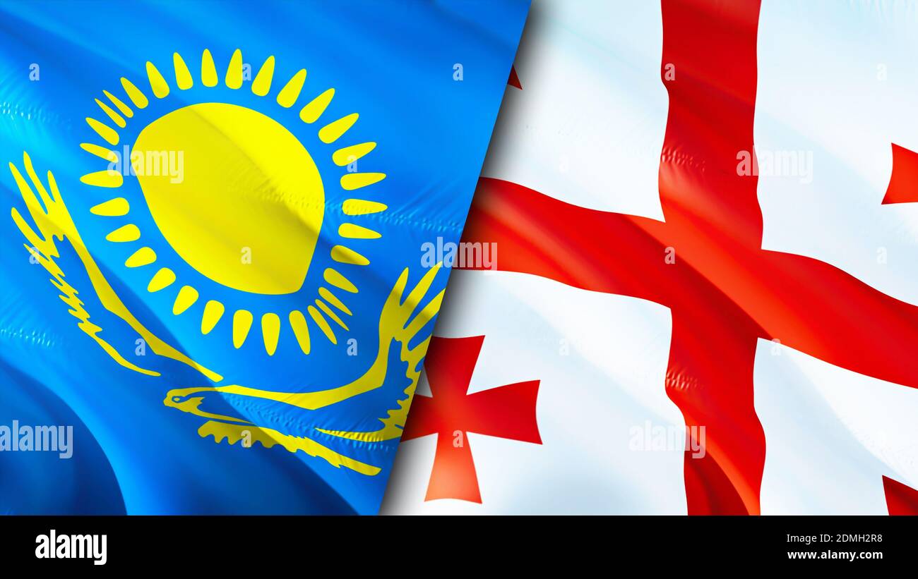 Kazakhstan and Georgia flags. 3D Waving flag design. Kazakhstan Georgia ...