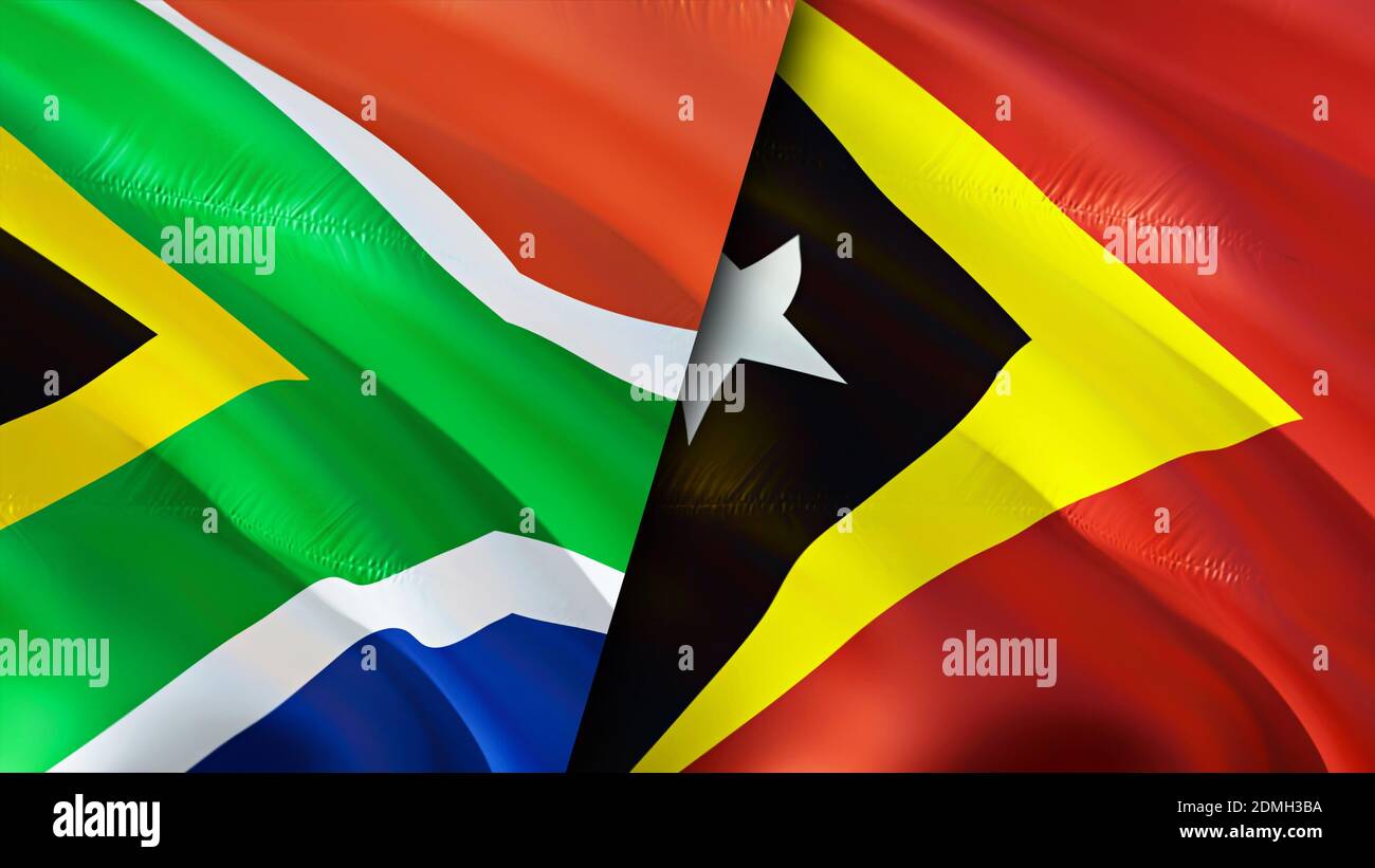 South Africa and East Timor flags. 3D Waving flag design. South Africa ...