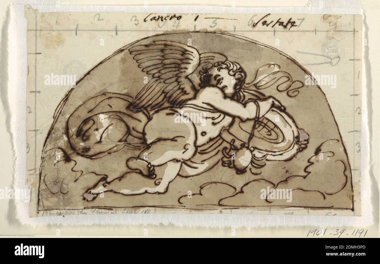 Flying winged putto carrying disk hi-res stock photography and images ...