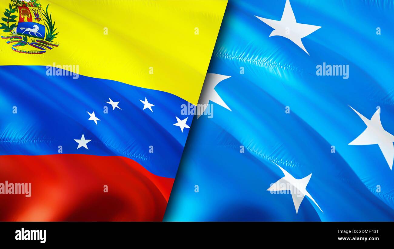 Venezuela and Micronesia flags. 3D Waving flag design. Venezuela ...