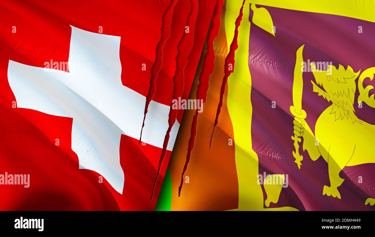 Switzerland and Sri Lanka flags with scar concept. Waving flag,3D ...