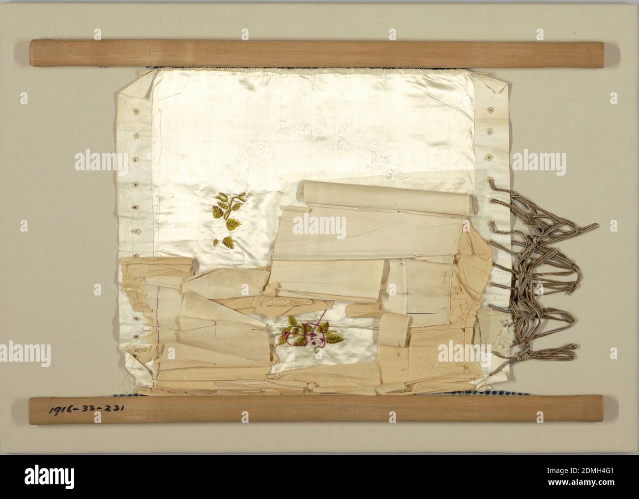 Panel, Medium: silk Technique: embroidered with chenille on satin ...