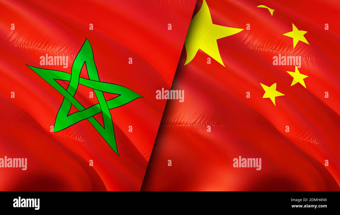 Morocco and China flags. 3D Waving flag design. Morocco China flag ...