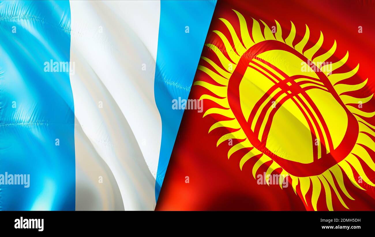 Guatemala and Kyrgyzstan flags. 3D Waving flag design. Guatemala ...