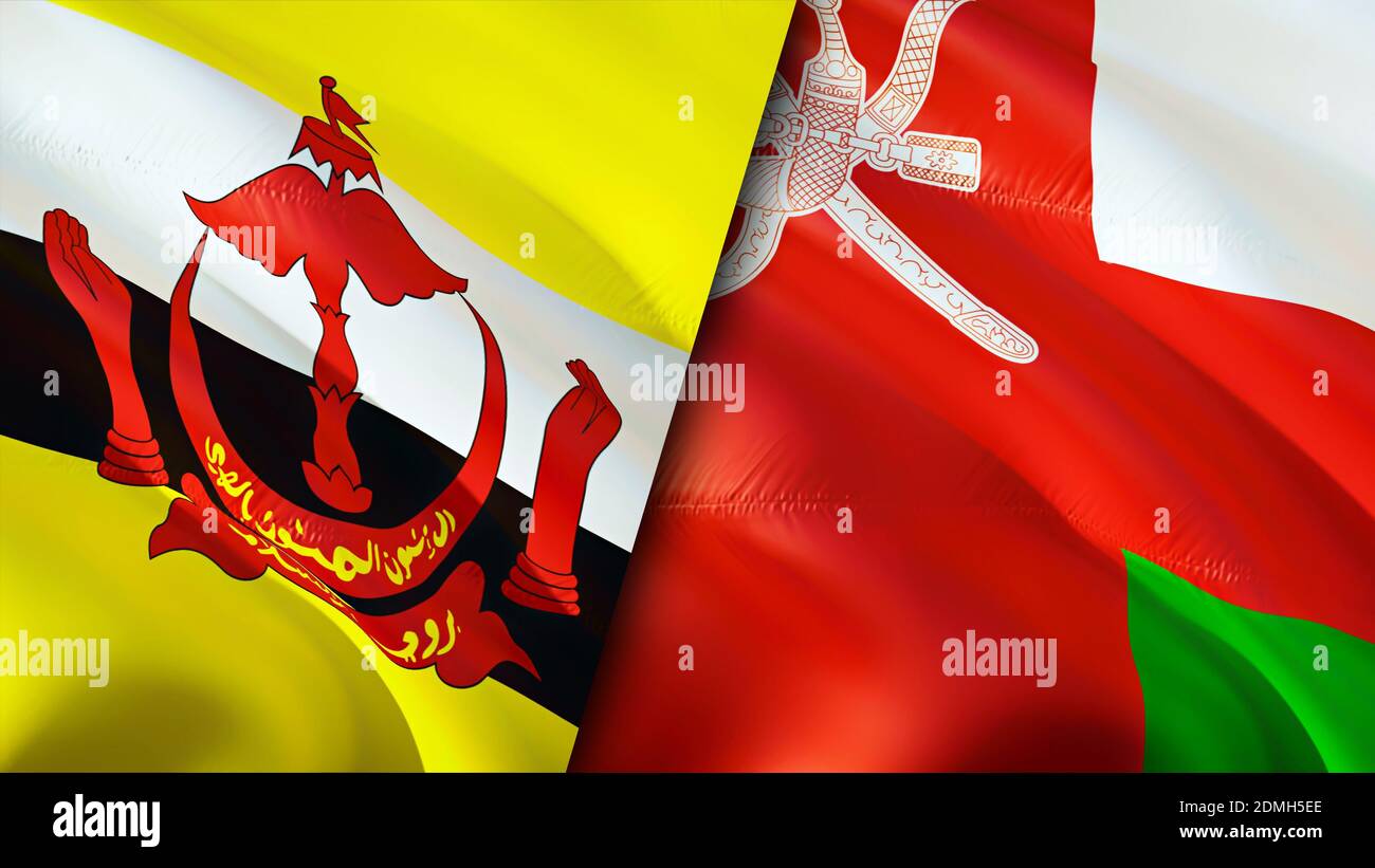 Brunei and Oman flags. 3D Waving flag design. Brunei Oman flag, picture ...