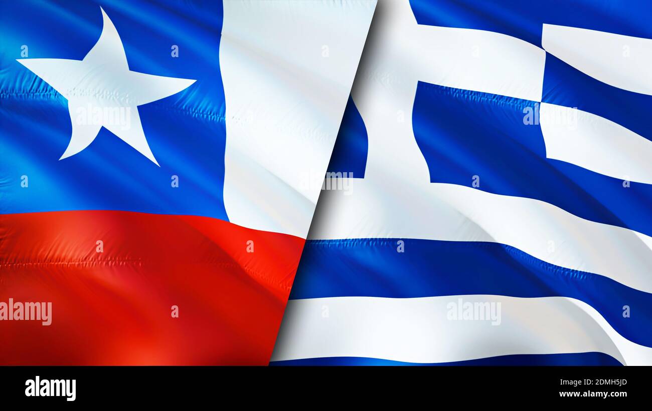 Chile and Greece flags. 3D Waving flag design. Chile Greece flag ...