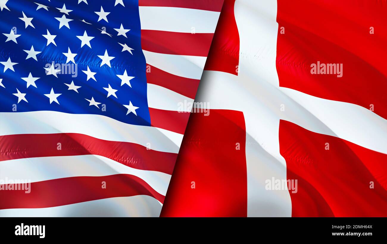 USA and Denmark flags. 3D Waving flag design. USA Denmark flag, picture ...