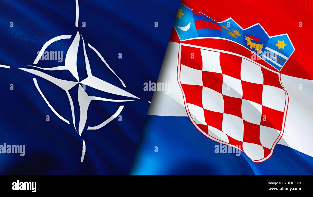 NATO and Croatia flags. 3D Waving flag design. Croatia NATO flag ...