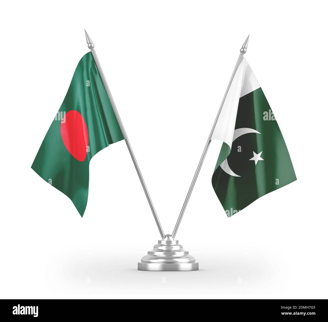 Pakistan and Bangladesh table flags isolated on white 3D rendering ...