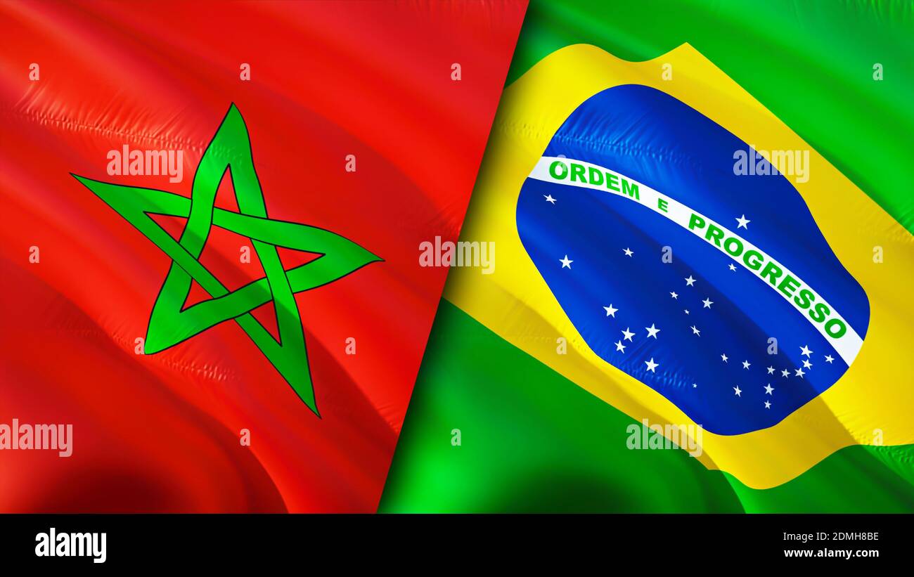 Morocco and Brazil flags. 3D Waving flag design. Morocco Brazil flag ...
