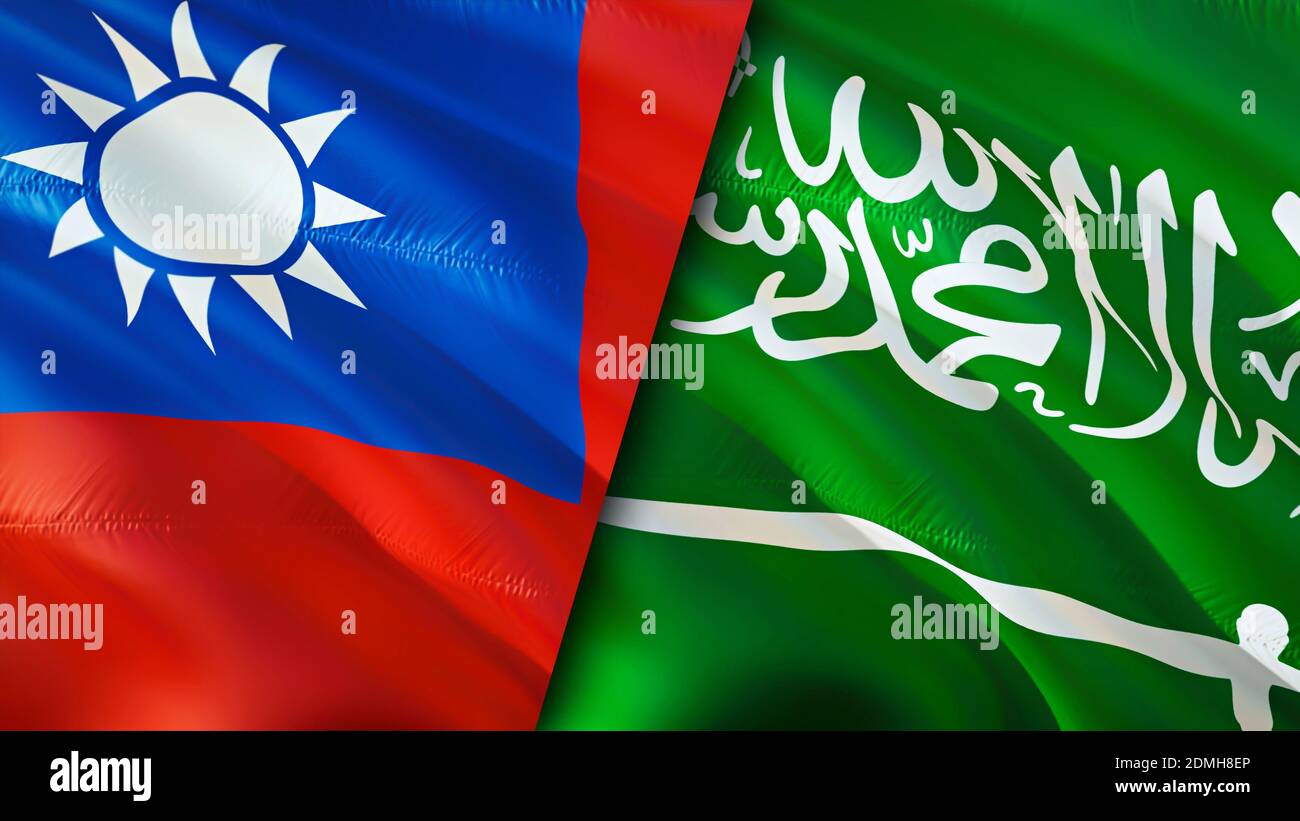 Taiwan and Saudi Arabia flags. 3D Waving flag design. Taiwan Saudi ...